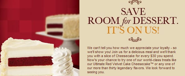 All You Need: cheesecake factory coupons