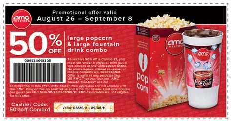 AMC large popcorn and drink combo 50% off – A Thrifty Mom
