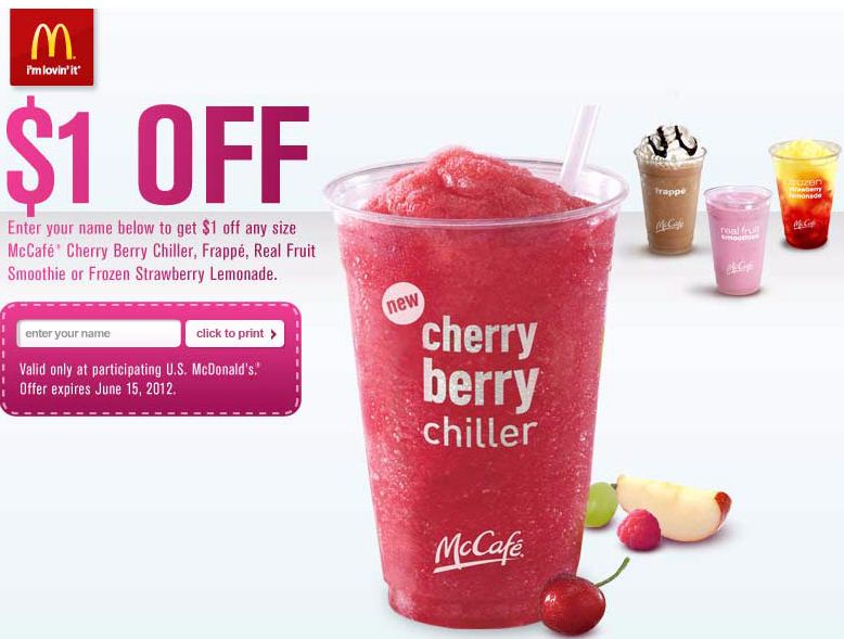 Printable coupon for McDonald's Chillers, Frappe and Smoothies - A ...