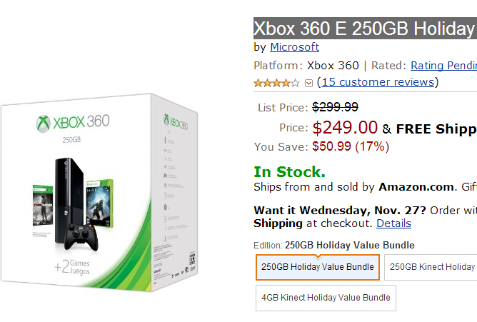 Xbox 360 E 250GB Holiday Value Bundle $249.00 (was $299) PLUS FREE ...