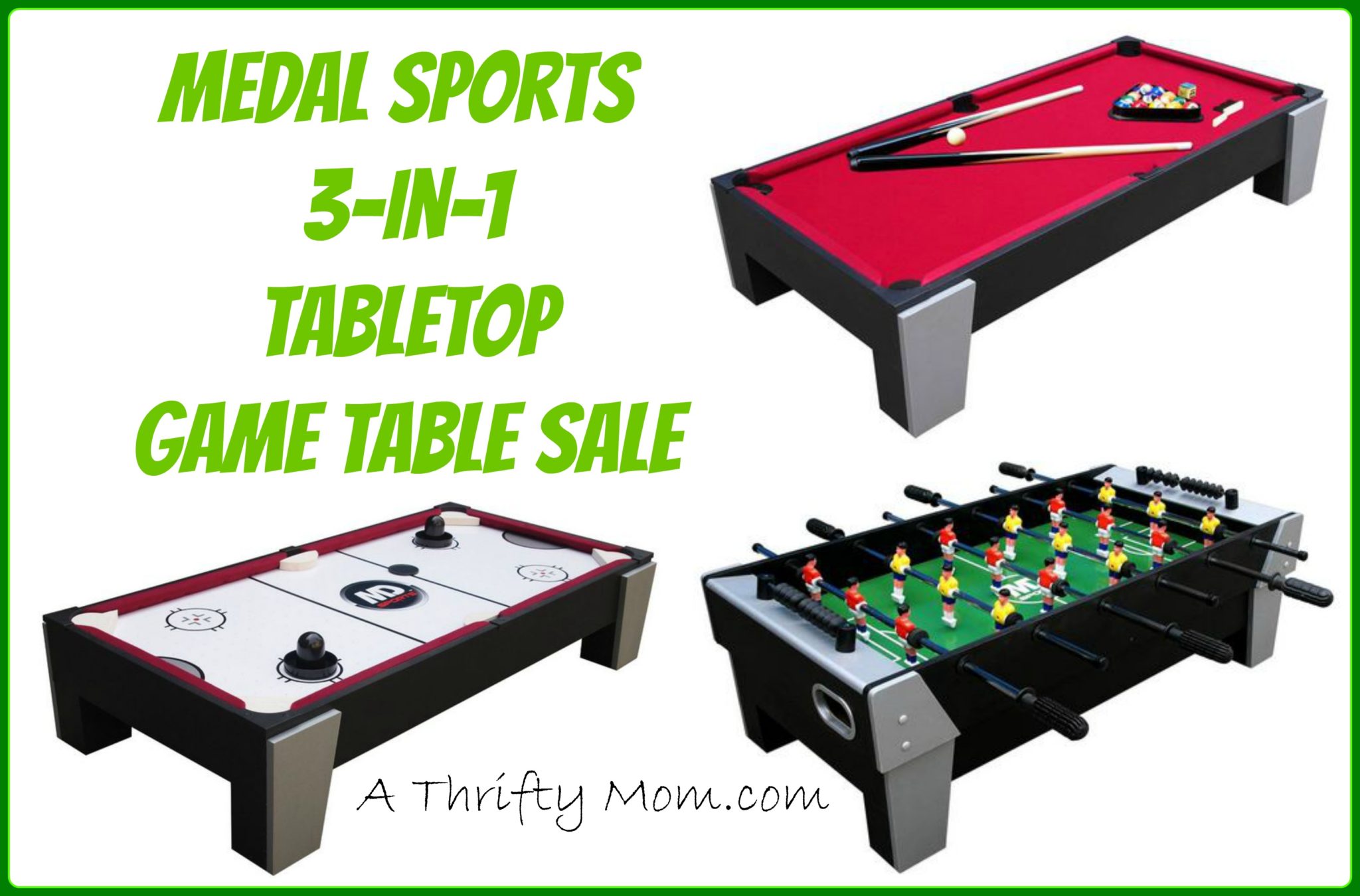 Medal Sports 3-in-1Tabletop Game Table On Sale ~ Air Hockey, Foosball ...