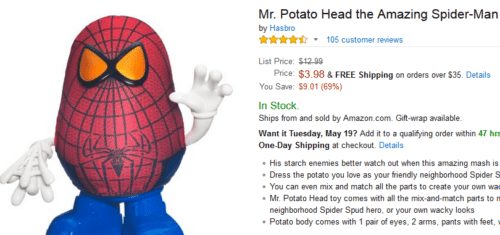 Mr Potato Head the Amazing Spider-Man Spud Toy Under $4 ~ WOW Great ...