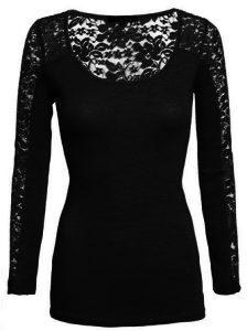 Lace Inset Long Sleeve Comfort Slim Fit Fashion Top – A Thrifty Mom