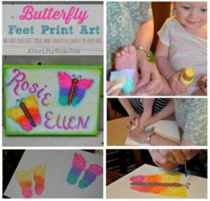 Butterfly Feet Print Art Canvas ~ Mothers Day, Baby Announcement or ...