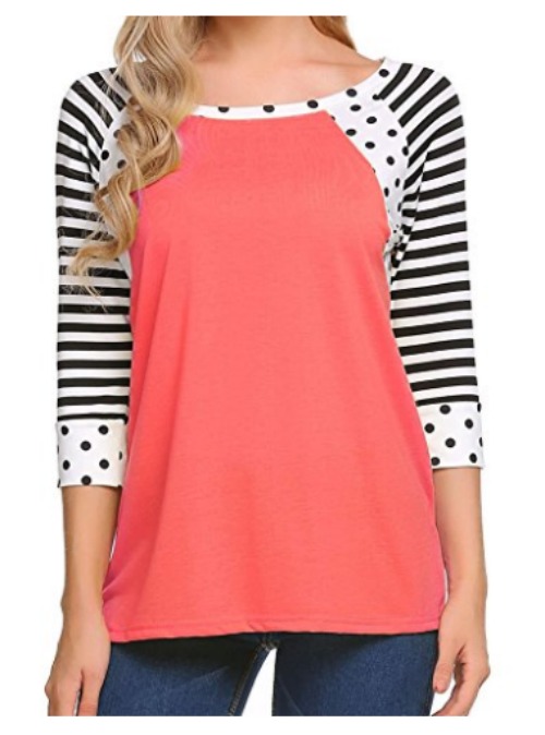 Polka dot and striped raglan tee – A Thrifty Mom