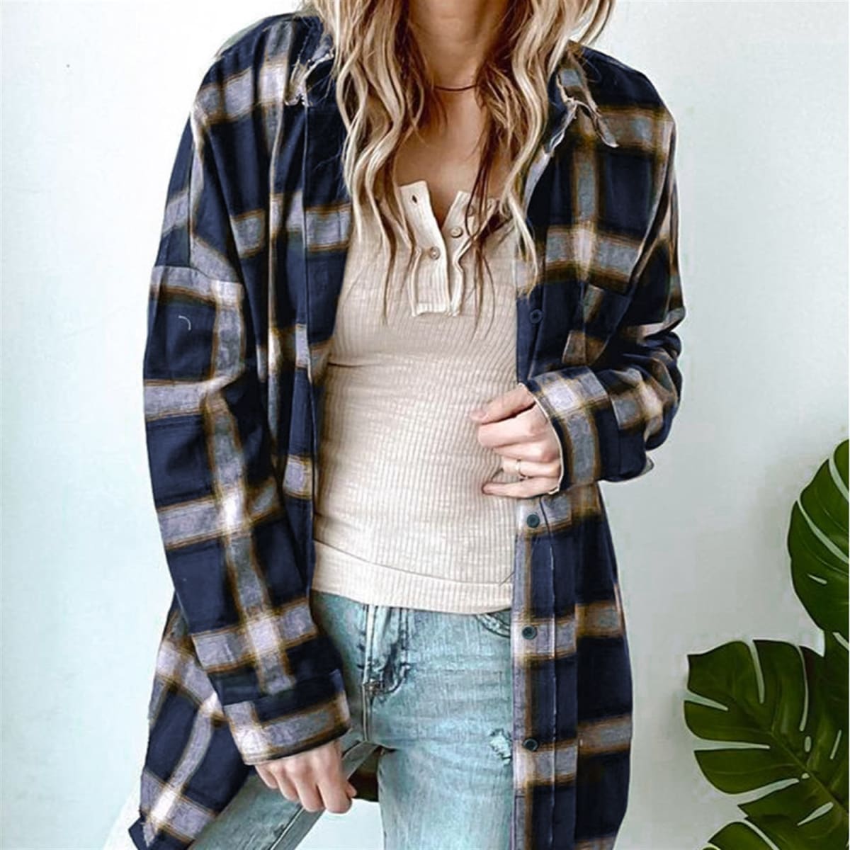 Blue plaid shacket - A Thrifty Mom