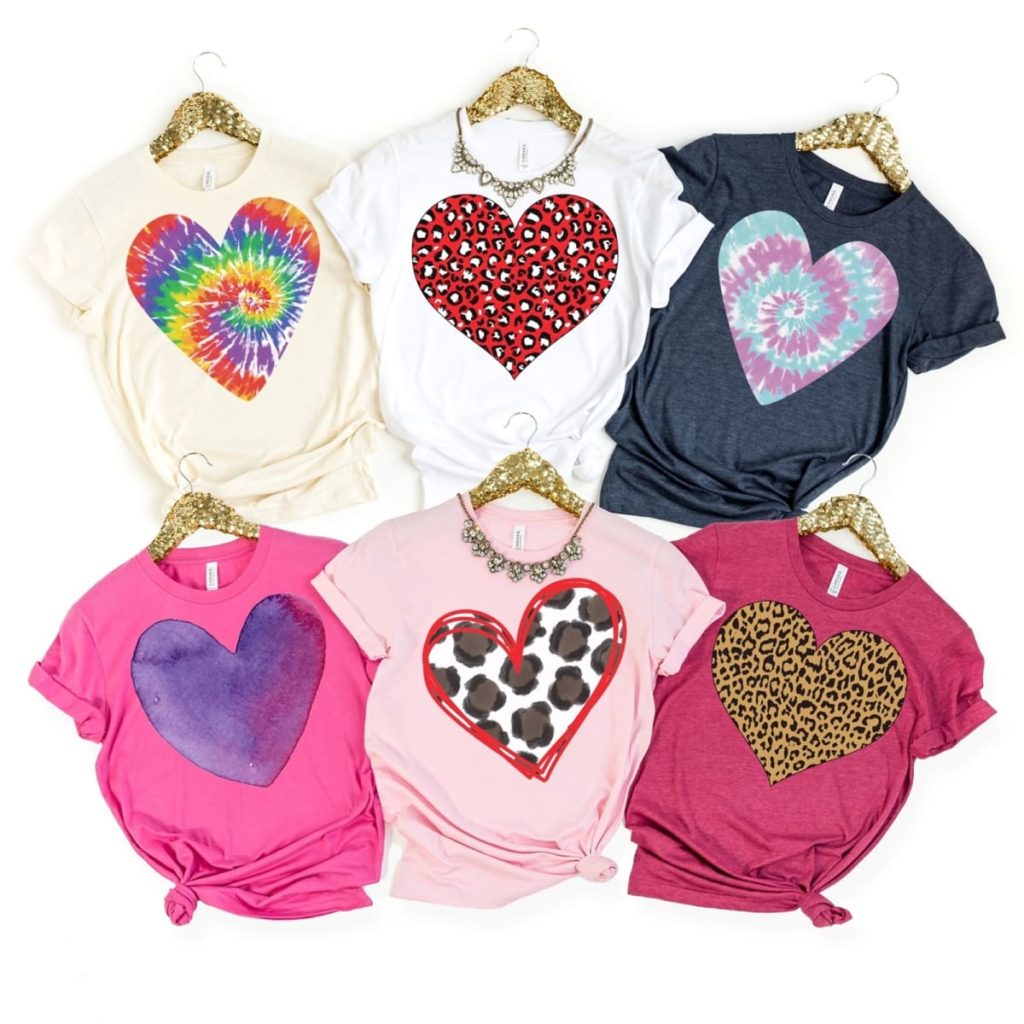 Youth and adult patterned heart tees – A Thrifty Mom