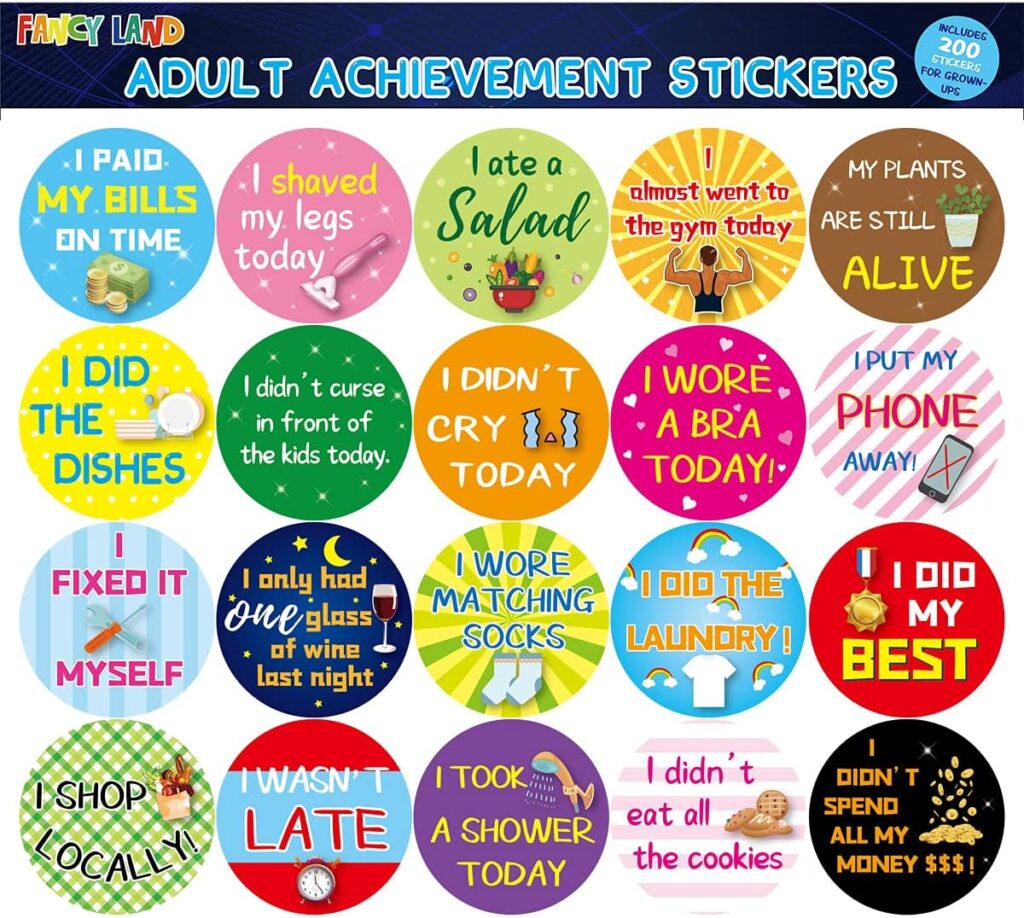 Funny adult achievement stickers – A Thrifty Mom
